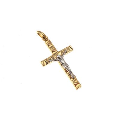 Cross with Irregular Reliefs in Yellow Gold with Christ in White