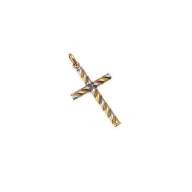 Striped Cross in Oblique Yellow Gold