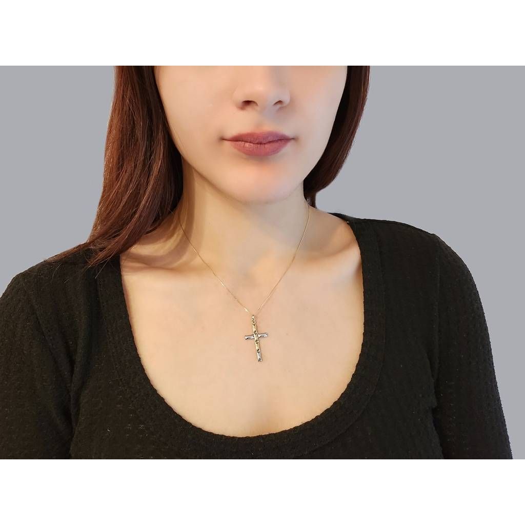 Rectangular Cross with Reliefs in Yellow and White Gold