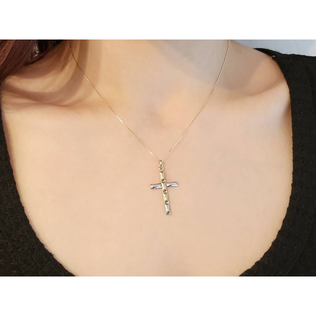 Rectangular Cross with Reliefs in Yellow and White Gold
