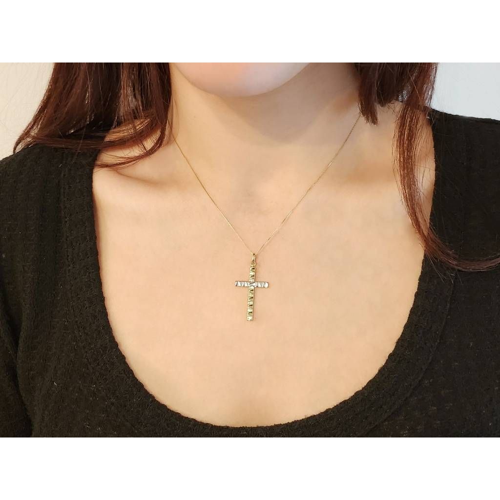 Cross with Irregular Reliefs in Yellow and White Gold