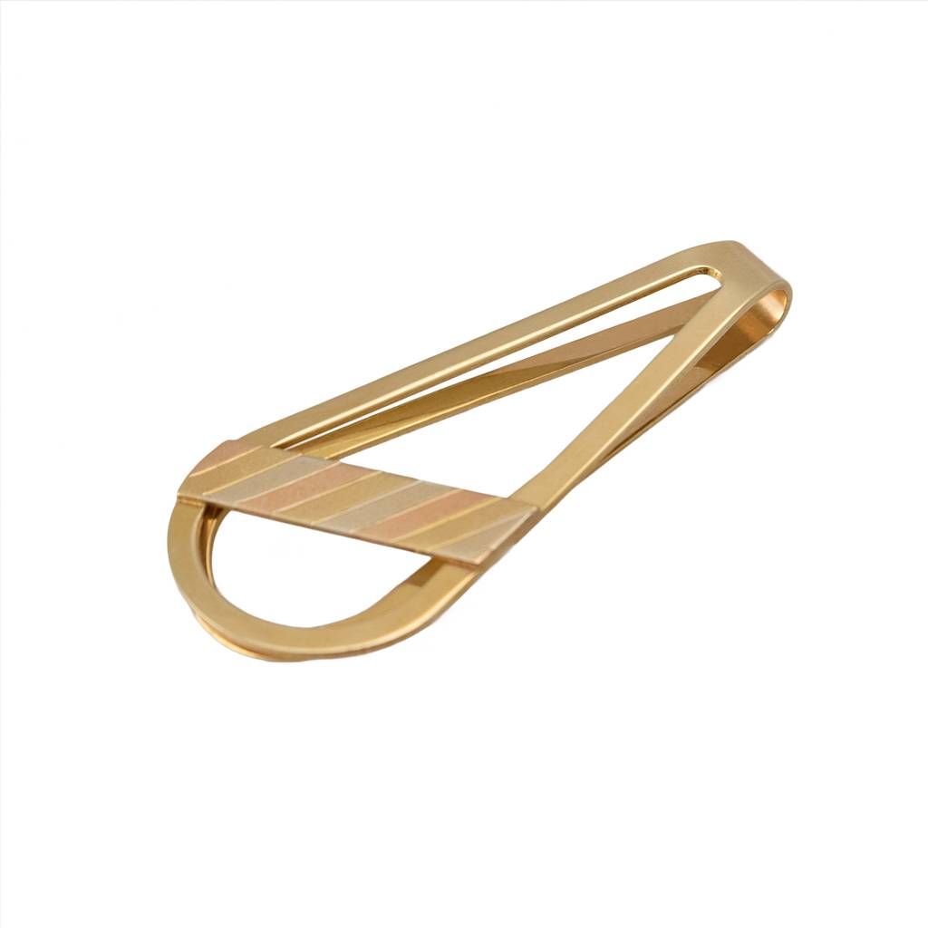 Yellow Gold Teardrop Money Clip with Three Color Bar
