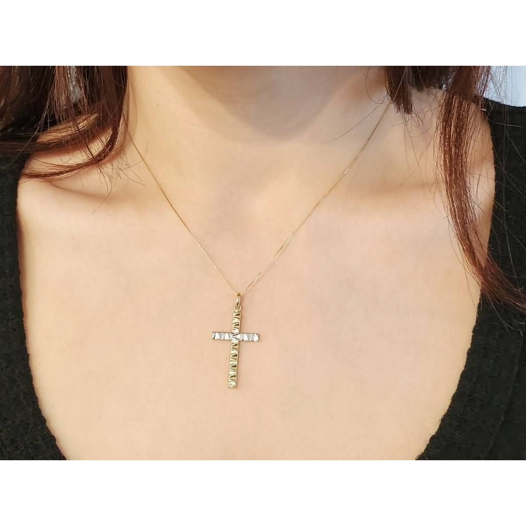 Cross with Irregular Reliefs in Yellow and White Gold