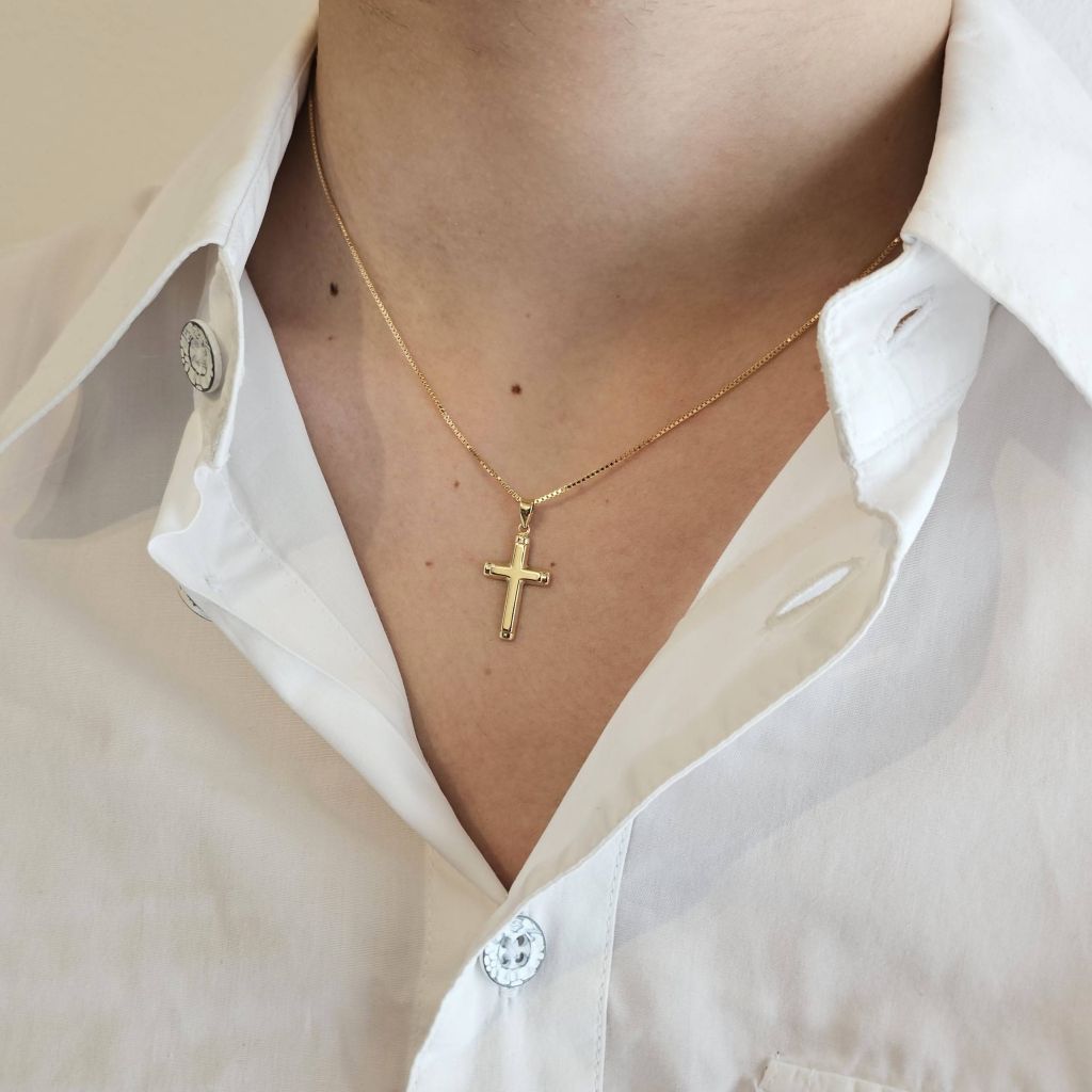 Ingot with round borders Cross in 18kt Yellow Gold