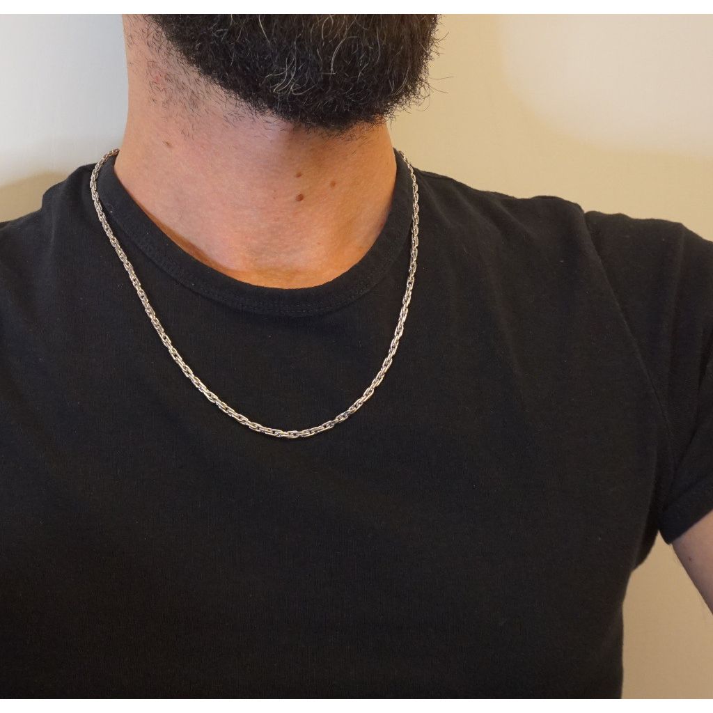60cm Semi-rigid Tubular Chain Necklace in White Gold