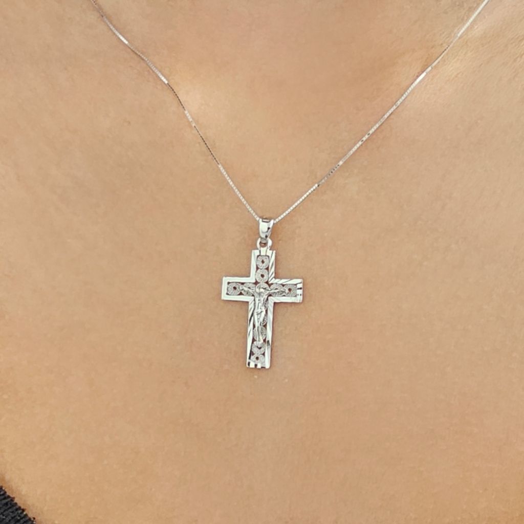 Diamond-effect Cross Pendant in White Gold