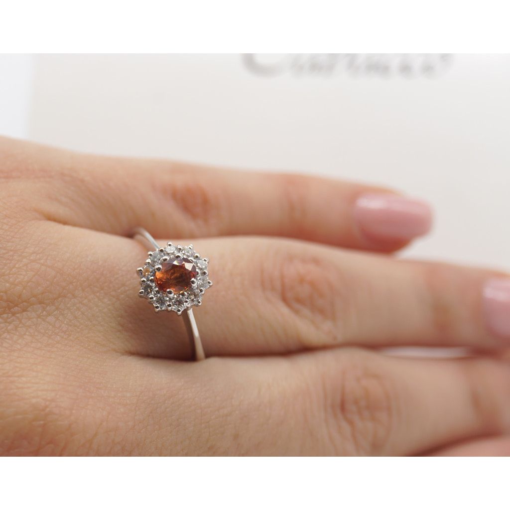 Kate Mandarin Sapphire Ring 5x4mm And 10 Diamonds 2047