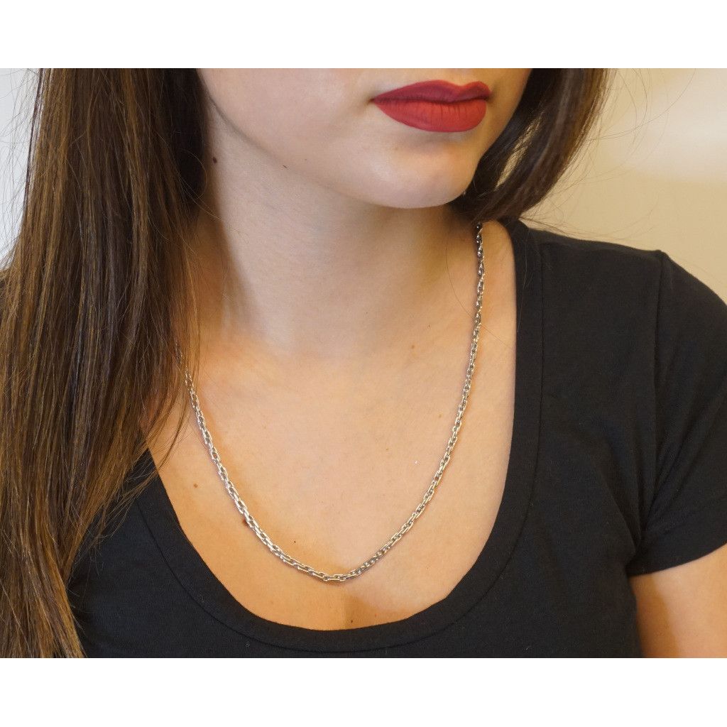 55cm Semi-rigid Tubular Chain Necklace in White Gold - 32,75 grams